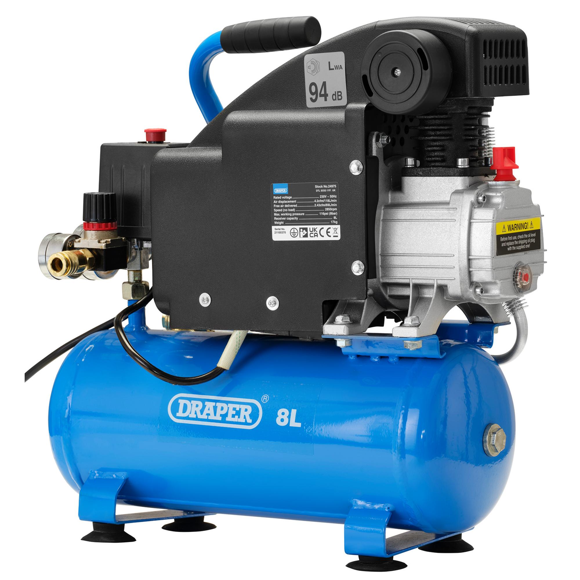 Draper Tools - 24975 - 8L Direct Drive Air Compressor, 0.75kW/1.1hp ...
