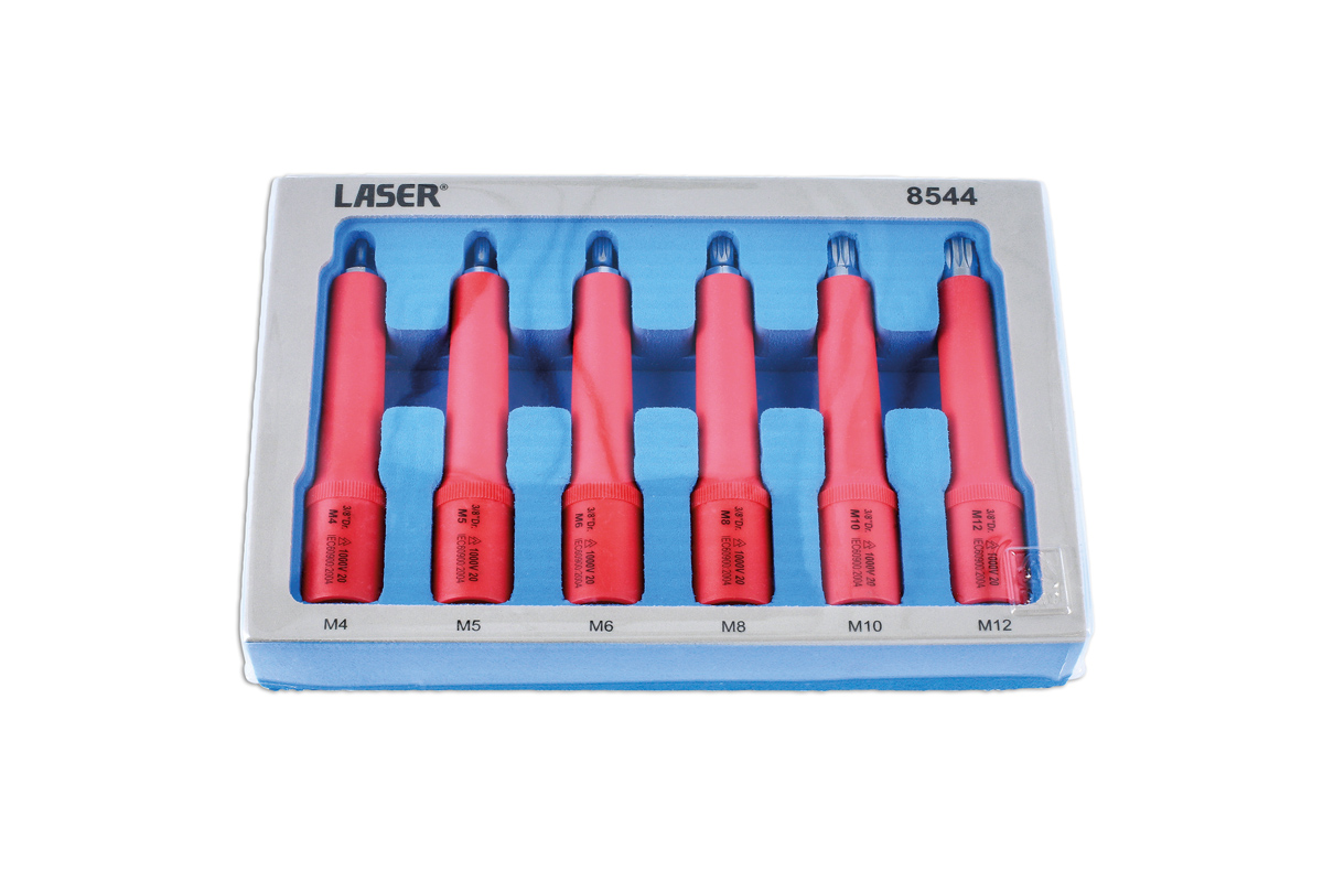 Laser Insulated Spline Bit Socket Set 3/8"D 6pc 8" 8544
