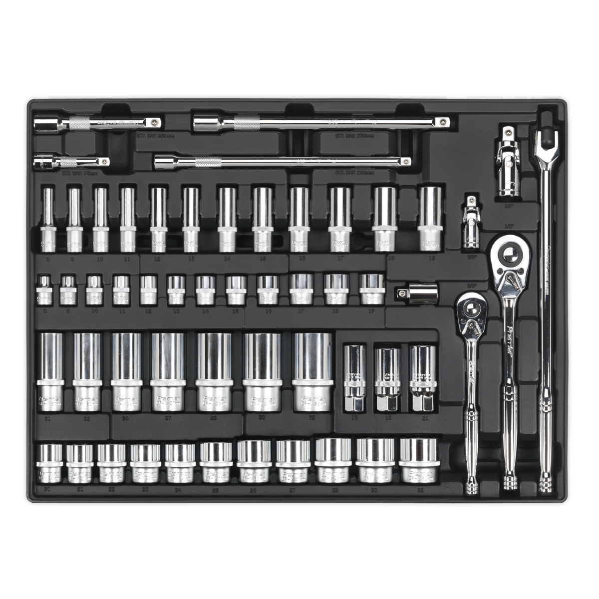 Sealey Premier Socket Set with Tool Tray 3/8" & 1/2"Sq Drive 55pc ...